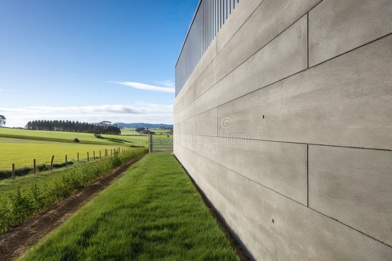 Concrete Wall, with View of Farm Fields and Harvest in the Background ...
