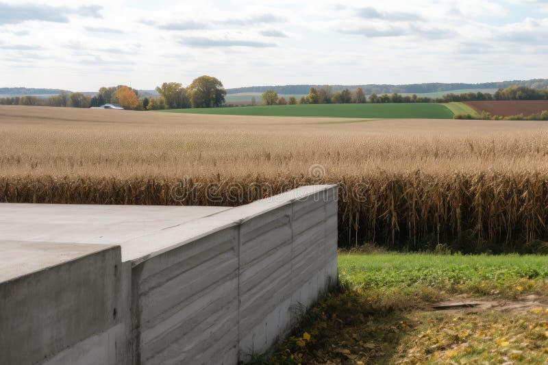 Concrete Wall, with View of Farm Fields and Harvest in the Background ...
