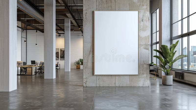 A Concrete Wall with Windows Enlightens an Empty Poster Frame in a ...