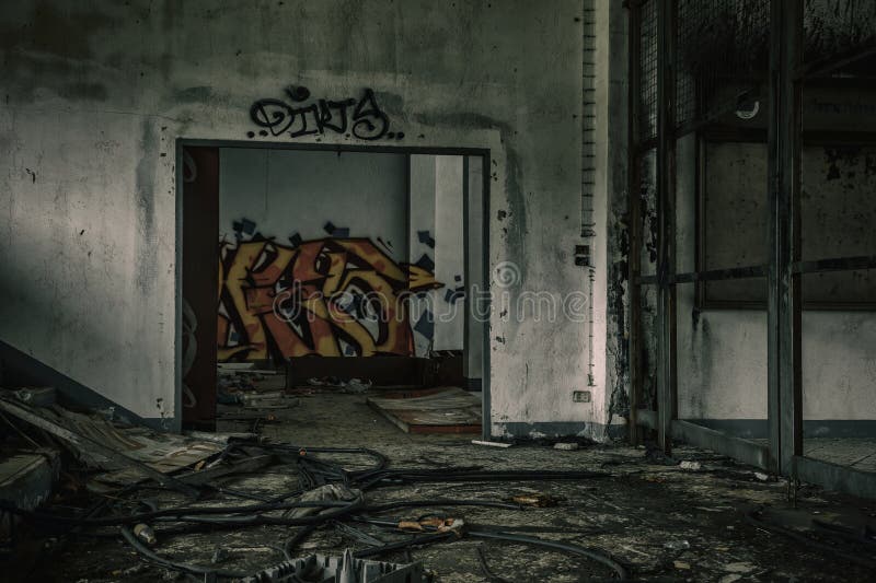 Concrete Walls Inside an Abandoned House. Scary Interior Stock Photo ...