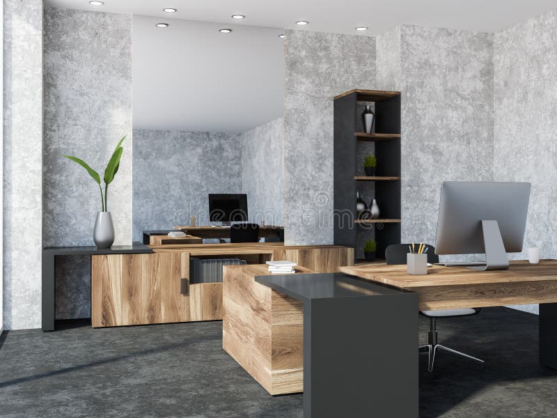 Concerete Loft Office Workplace Interior Side View Stock Illustration ...