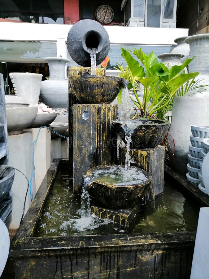 Concrete Waterfall Garden Decoration Stock Image - Image of waterfall ...