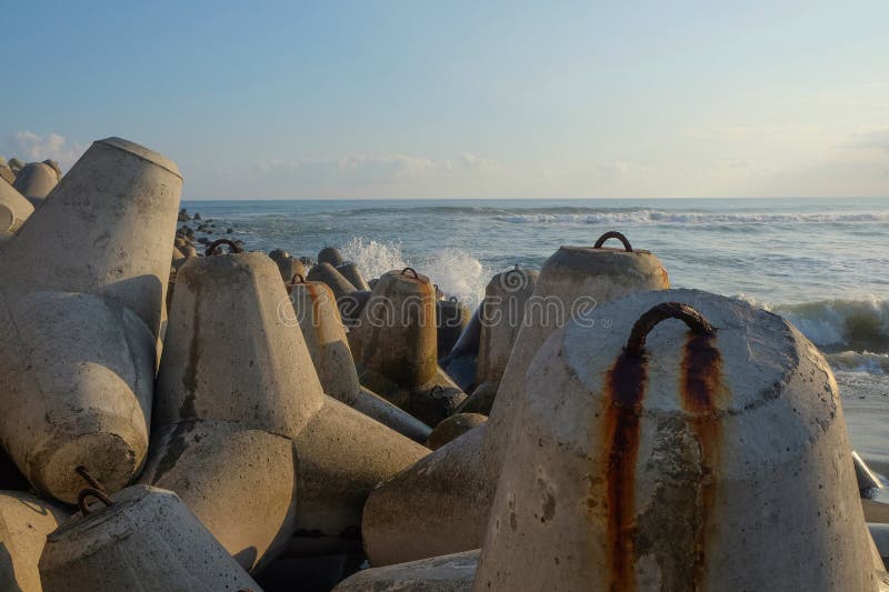 Concrete Wave Breakers on the Beach with Abstract Shapes, Patterns and ...