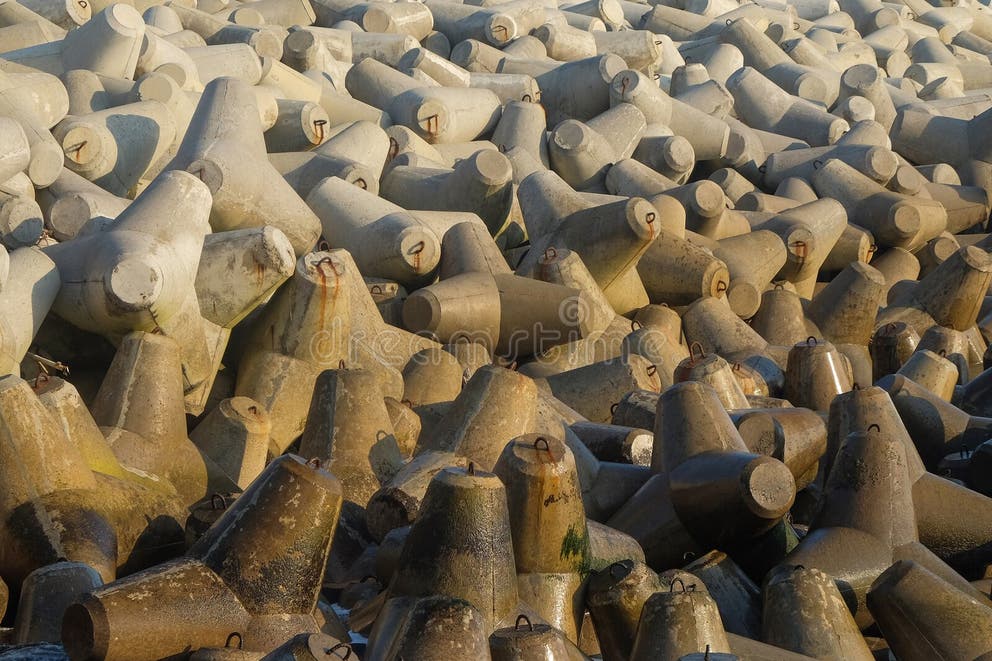 Concrete Wave Breakers on the Beach with Abstract Shapes, Patterns and ...