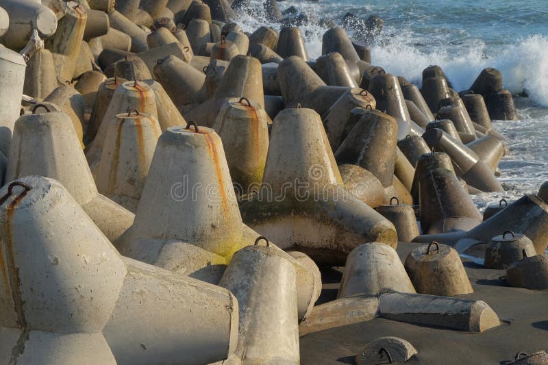 Concrete Wave Breakers on the Beach with Abstract Shapes, Patterns and ...