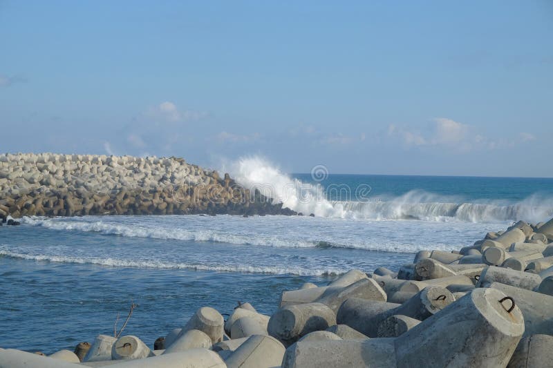 Concrete Wave Breakers on the Beach with Abstract Shapes, Patterns and ...