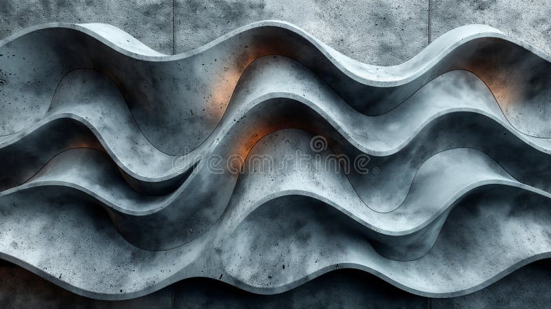 Concrete Wave Wall with Lighting. Generative AI Stock Photo - Image of ...