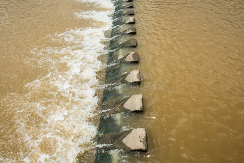 A Concrete Weir Blocks the River To Store Water for Agriculture and ...