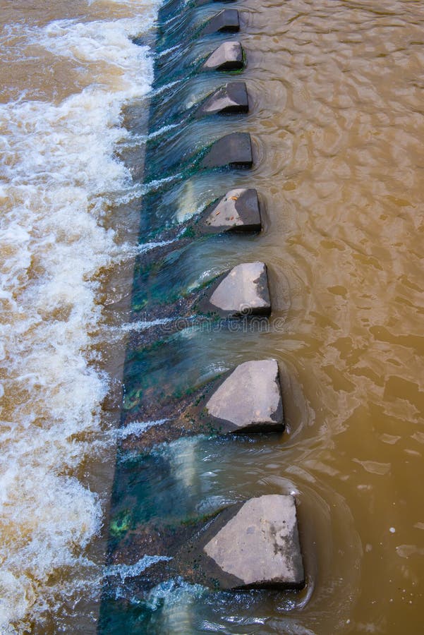 Concrete Weir on a Small River. Stock Image - Image of stream ...