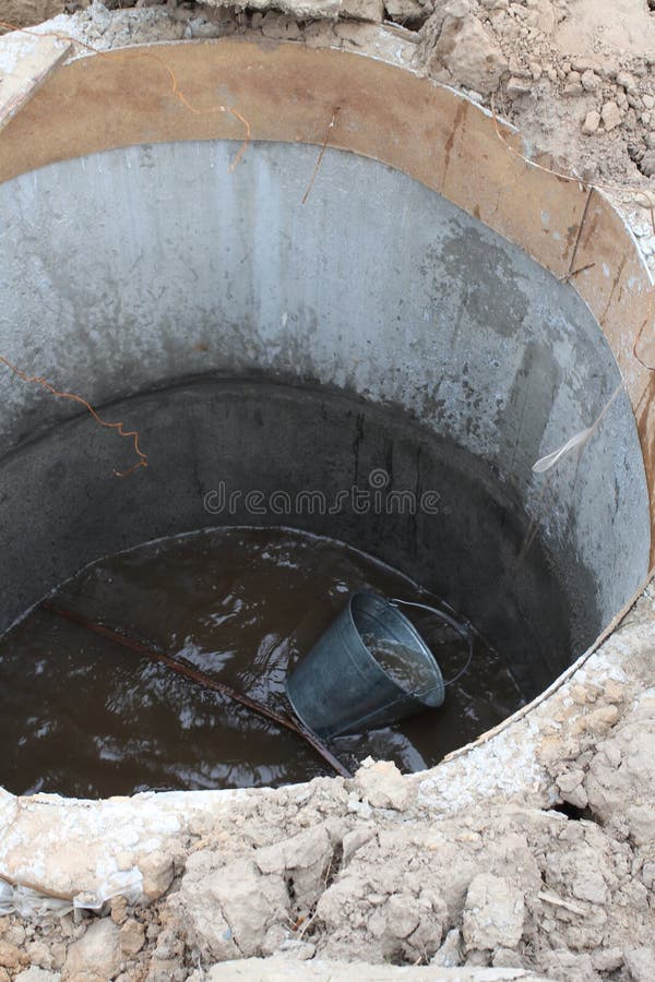 Concrete Well Pit with Water Bucket Floating Stock Image - Image of ...