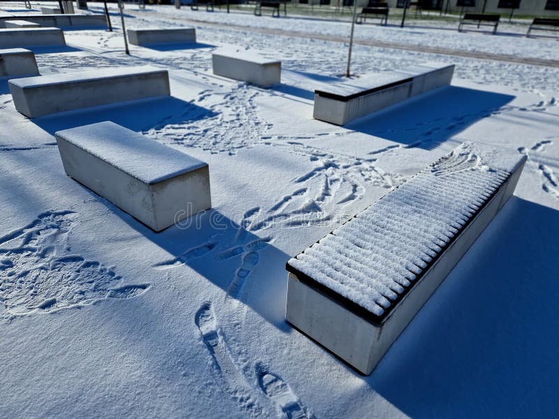 Concrete White Bench Block and Wave Shape in the Park on a Dark Stock ...