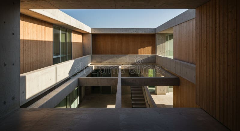 Concrete and Wood Create a Modern Architectural Space with an Open ...