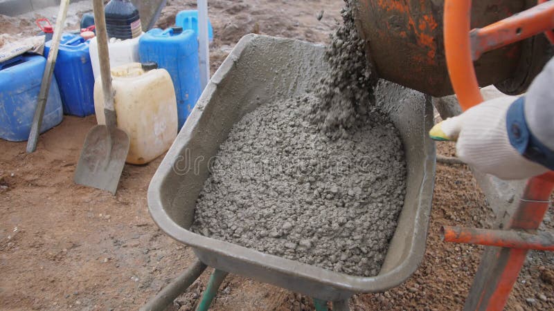 Concrete Work is Currently in Progress a Wheelbarrow that is Filled ...