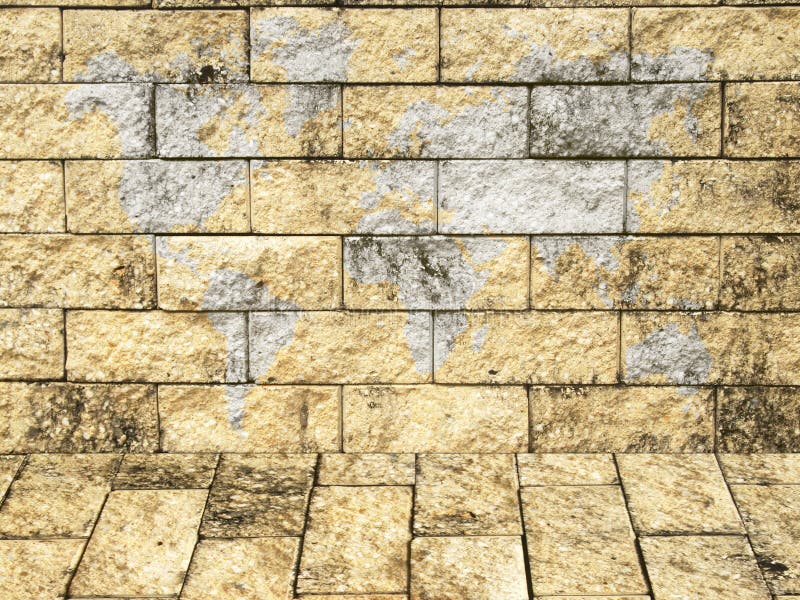 Concrete World Map on Old Brick Wall Background Stock Image - Image of ...