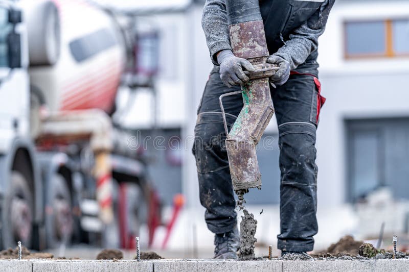 Concreting from the Pipe of the Cement Mixing Car Stock Photo - Image ...