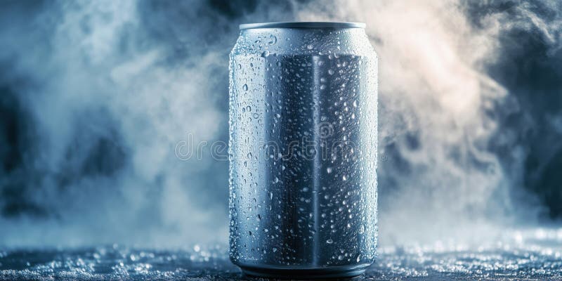 Condensation on Metallic Beverage Can with Droplets and Misty ...
