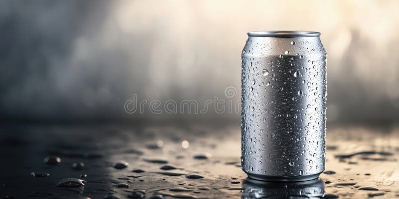 Condensation on Silver Aluminum Can with Droplets on Reflective Surface ...