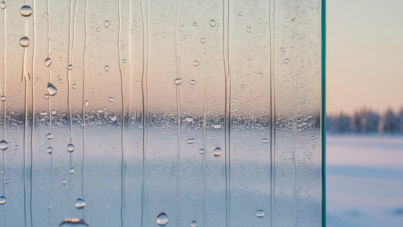 Condensation and Water Droplets on a Glass Surface in Winter. Stock ...