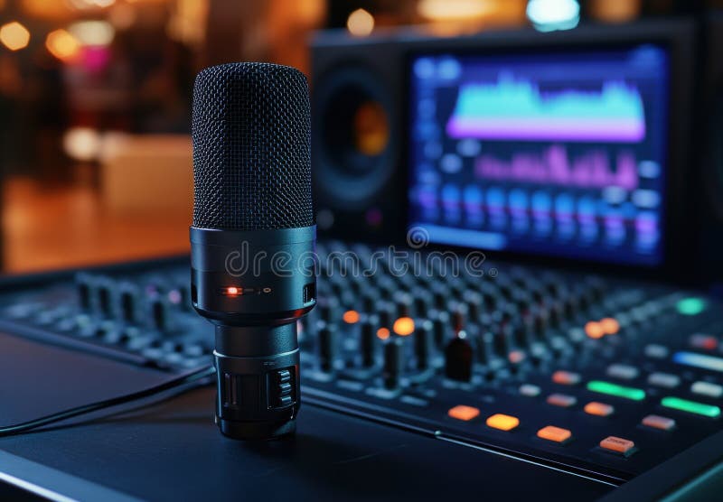 Condenser Microphone on Mixing Console in Recording Studio Stock ...