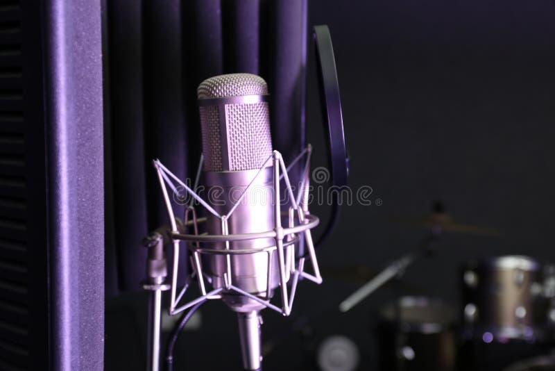 Condenser Microphone in Modern Recording Studio. Stock Image - Image of ...