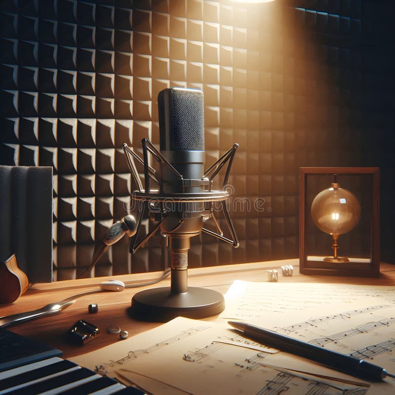 Professional Condenser Microphone Standing on a Desk in a Recording ...