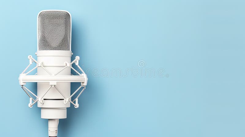 A Condenser Microphone with a Shock Mount is Positioned on a Blue ...