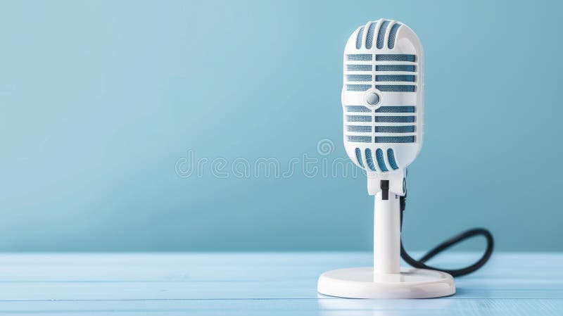 A Condenser Microphone with a Shock Mount is Positioned on a Blue ...