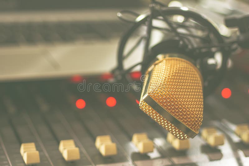 Condenser Microphone on a Stand Attached To a Table in a Professional ...