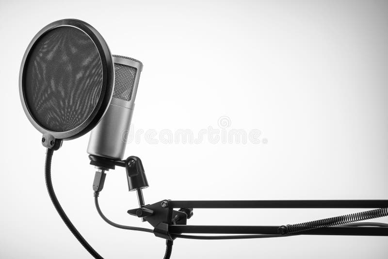 Condenser Professional Microphone with Black Pop Filter on Stand. Copy ...