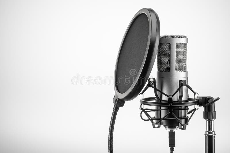 Condenser Professional Microphone with Black Pop Filter on Stand. Copy ...