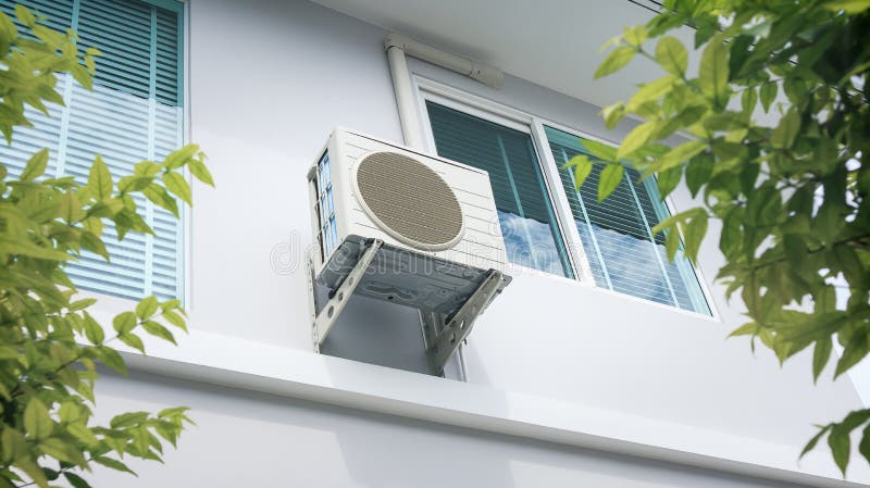 Condenser Unit on Support Outside Building. Stock Photo - Image of hang ...