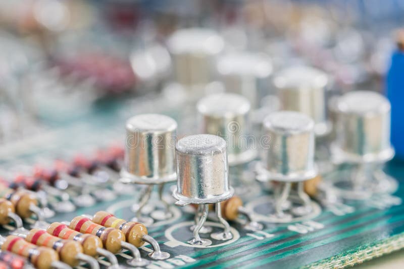 Condensers and Resistor Assembly on the Circuit Board Stock Photo ...