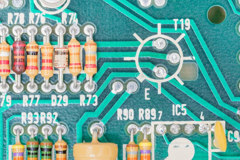 Condensers and Resistor Assembly on the Circuit Board Stock Photo ...