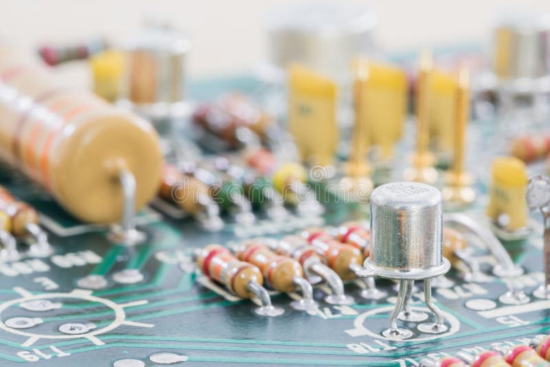 Condensers and Resistor Assembly on the Circuit Board Stock Photo ...