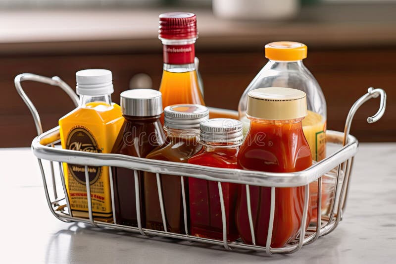 Condiment Basket, Filled with Ketchup, Mustard, and Pickles for ...