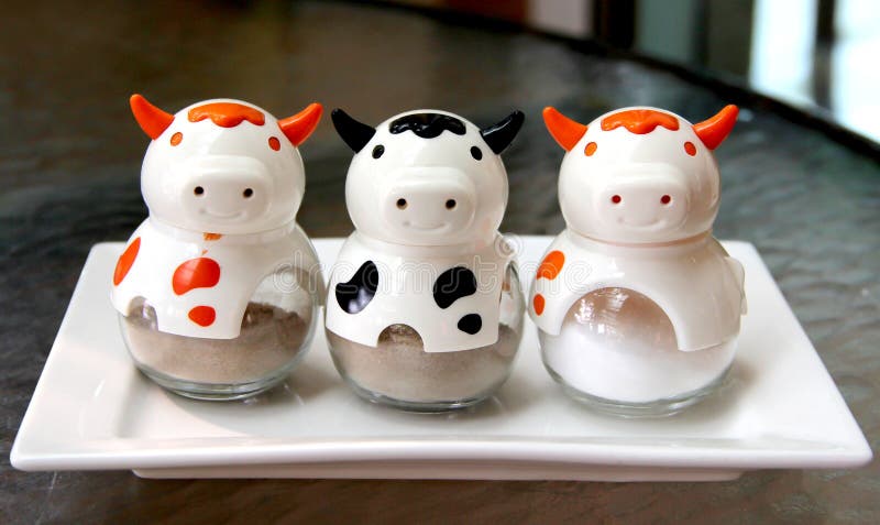 Condiment in Cows Shape Bottles Stock Image - Image of salt, bottle ...
