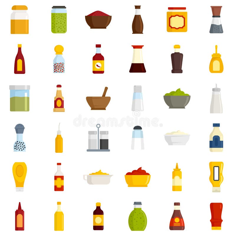 Condiment Food Icons Set, Outline Style Stock Vector - Illustration of ...