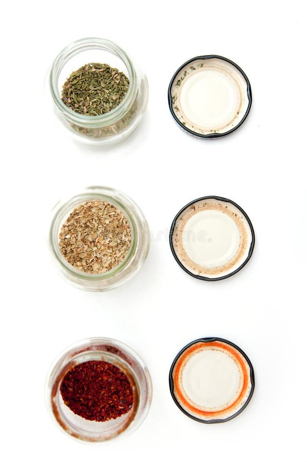 Condiments jars on white stock photo. Image of arranged - 55304768
