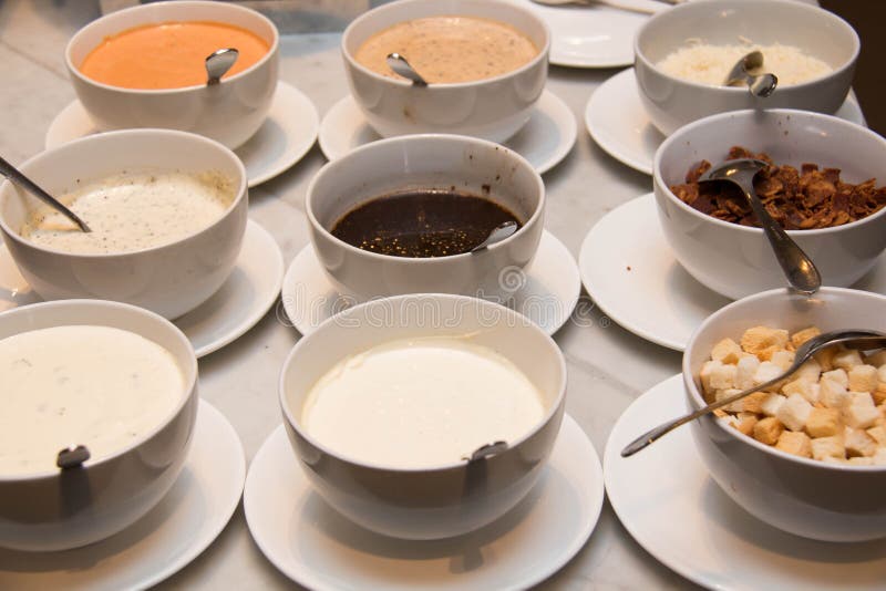Condiments Salads on Buffet Line Stock Image - Image of flavoring ...