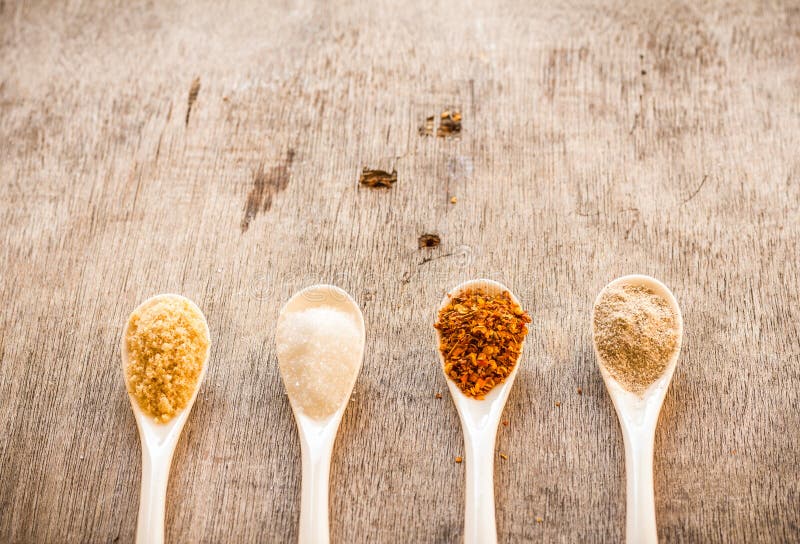 Condiments in spoon stock image. Image of herb, colorful - 79527423