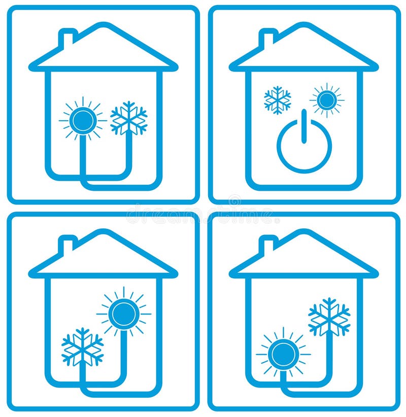 Conditioner in Home with Sun, Snowflake and House Stock Vector ...