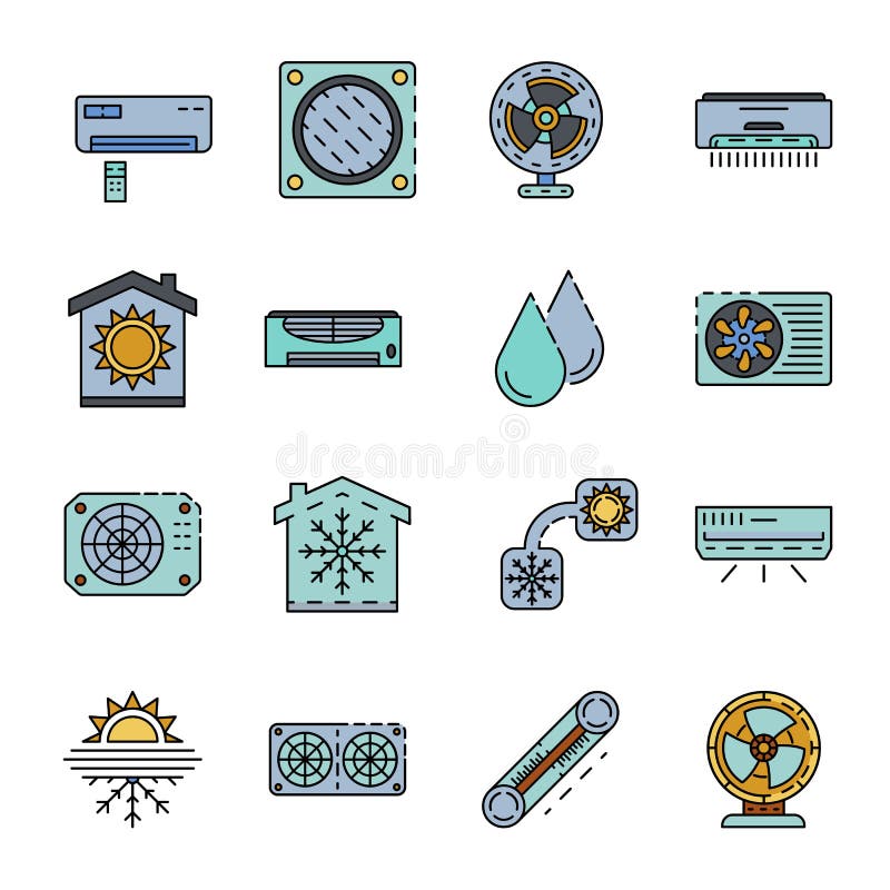 Conditioner Icon Set Line Color Vector Stock Vector - Illustration of ...