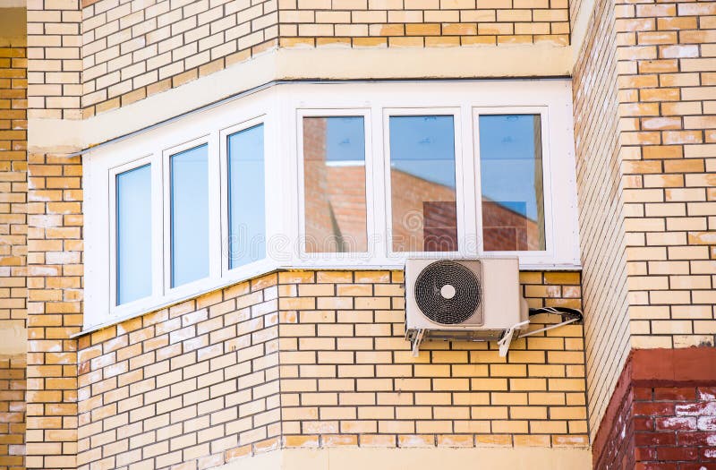 Conditioner Unit on the Wall Stock Photo - Image of compressor ...