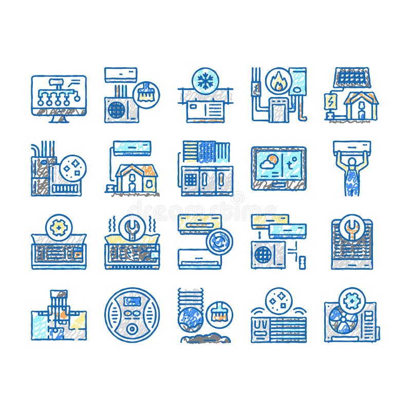Conditioning System Electronics Icons Hand Drawn Stock Illustration - Illustration of ...