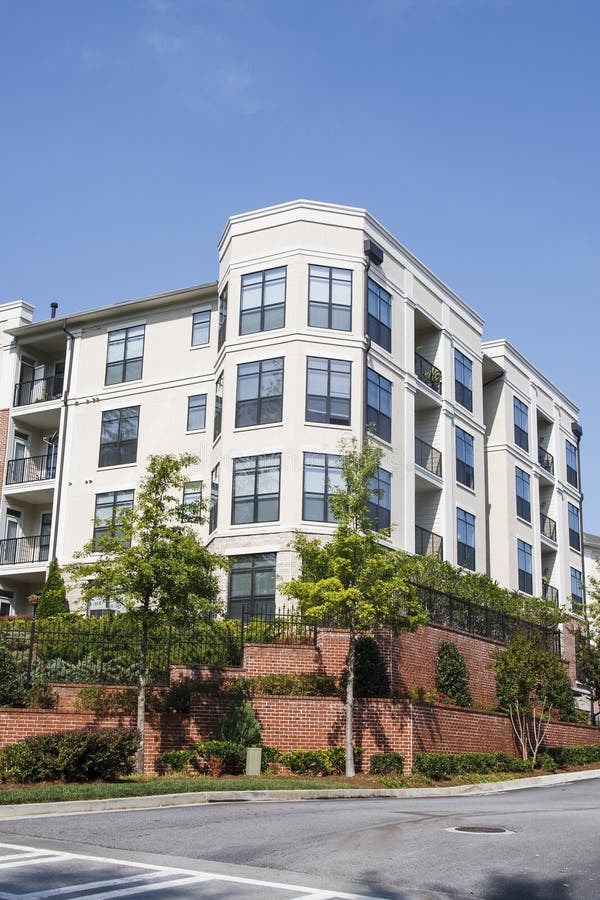 Condo Building with Large Bay Windows Stock Image - Image of housing ...