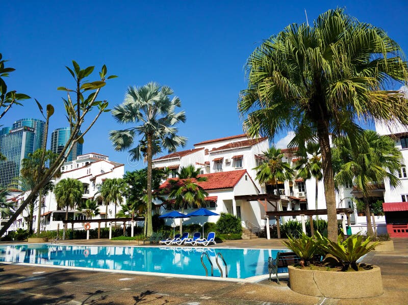 Condo Courtyard Pool on a Hot Summer Day Stock Photo - Image of modern ...