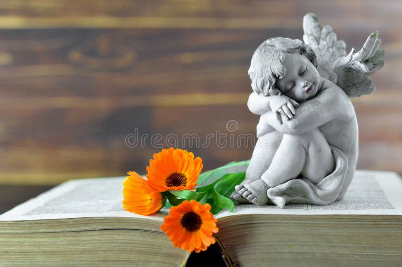 Condolence Card with Angel Guardian and Flowers Stock Image - Image of ...