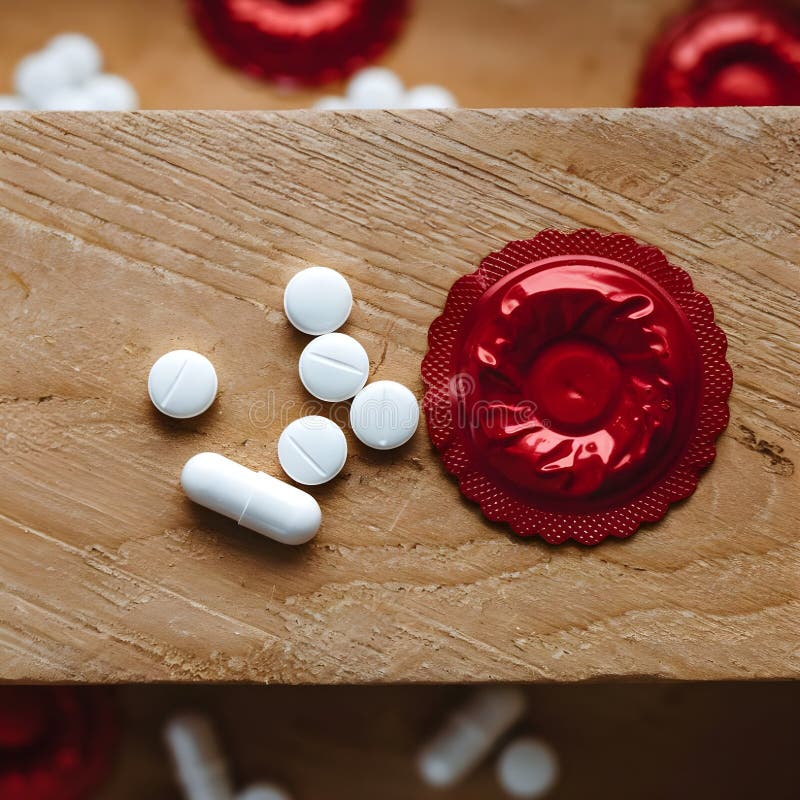 White Pill with Red Condom. Stock Illustration - Illustration of ...
