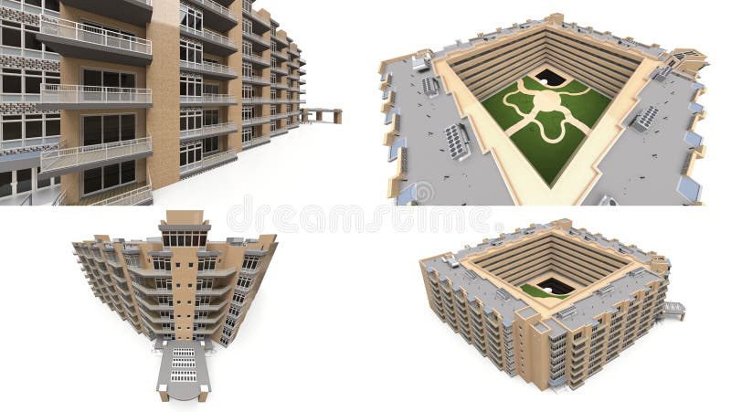 Condominium 3d Model. Apartment House with a Courtyard Stock ...