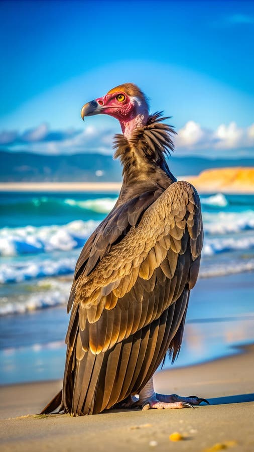 Condor bird sits beach stock illustration. Illustration of bird - 329052048